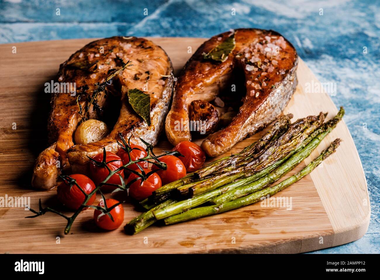 Healthy Food - Atlantic salmon steak with ingredients Stock Photo - Alamy