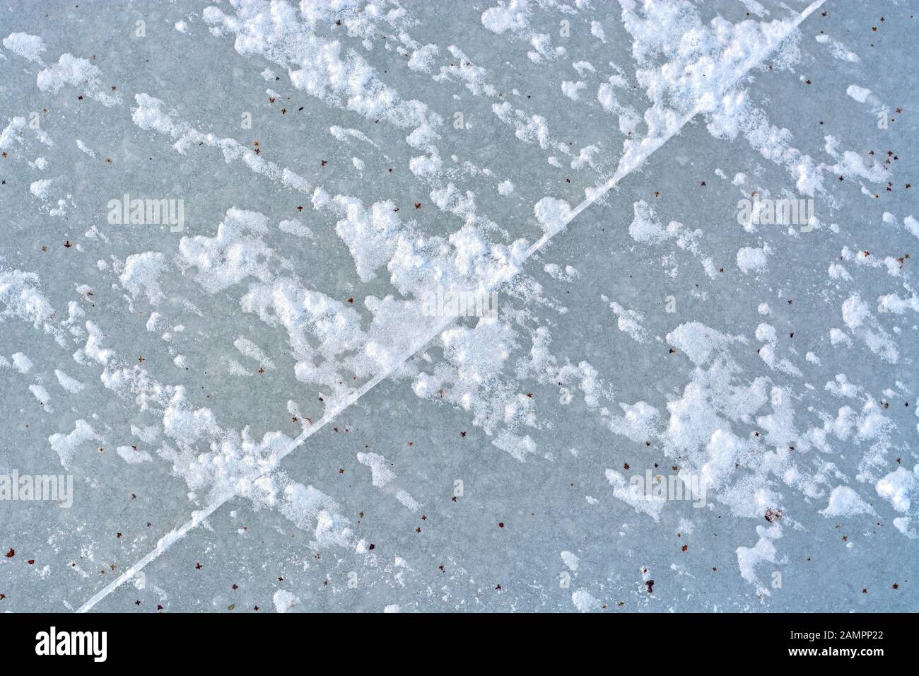 Direct crack, on the snow-covered ice of the lake, for use as an ...