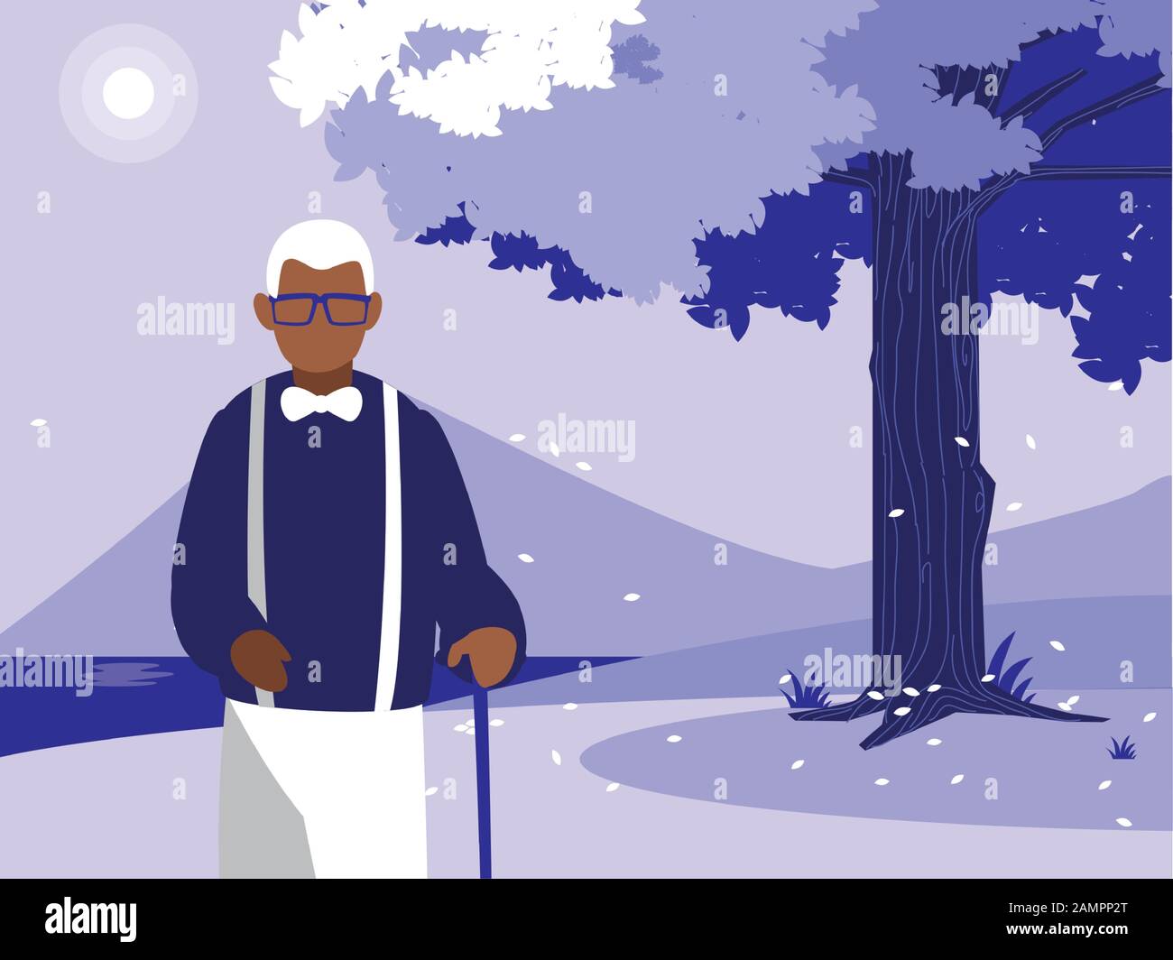 Grandfather in front of a tree design, Old man male person father ...