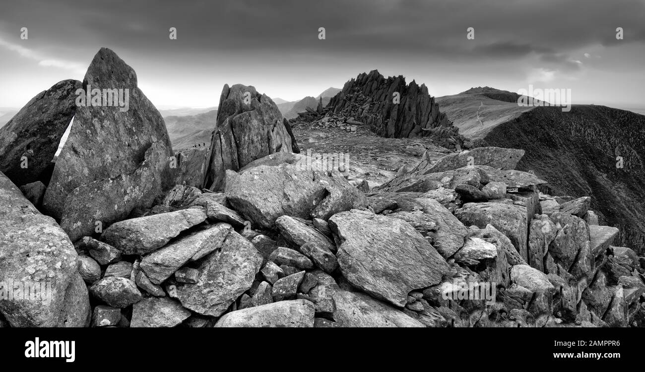 Castle of the Winds, Glyder Fach, Snowdonia, Wales (mono Stock Photo ...