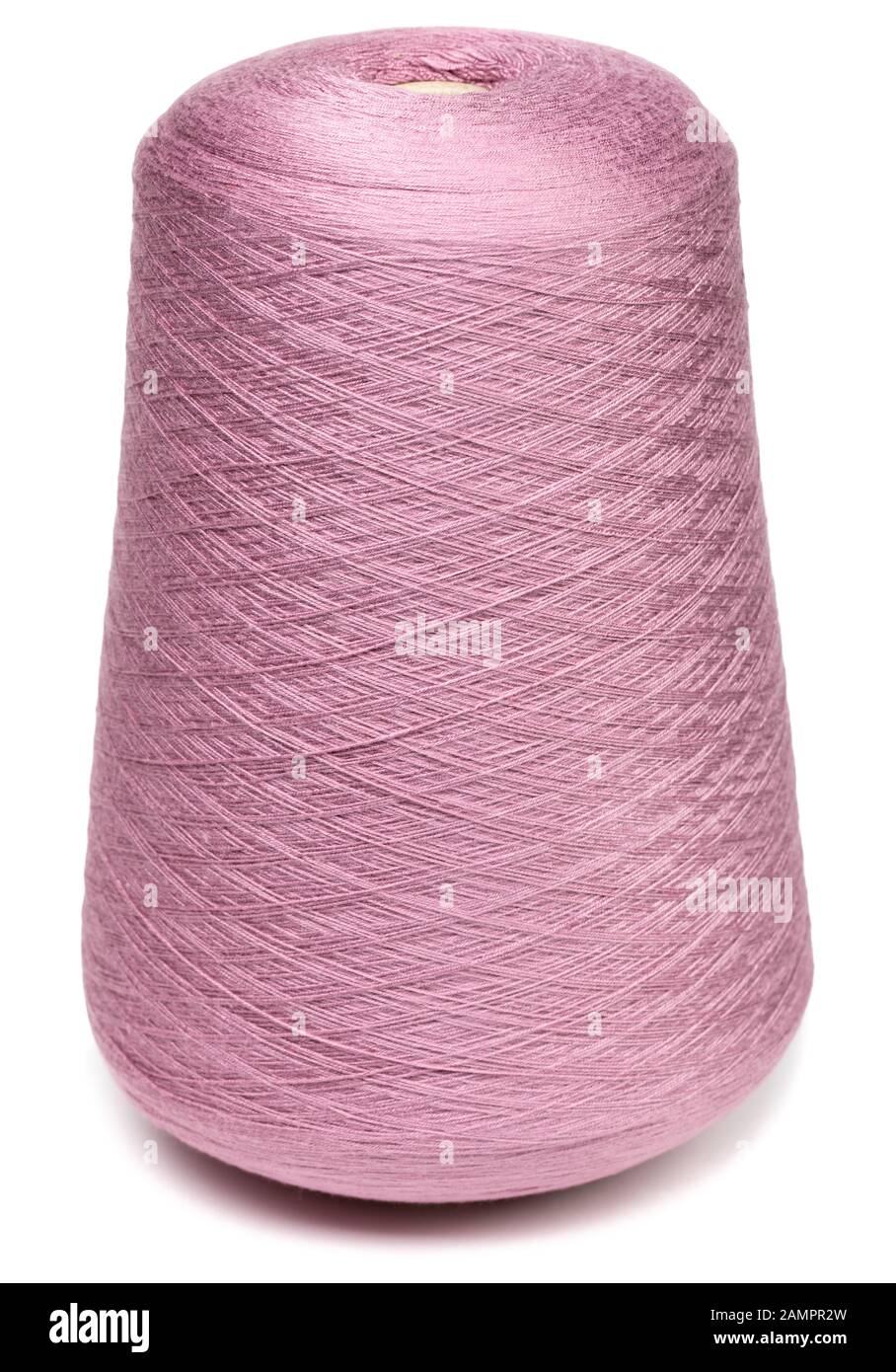 Cone of purple color synthetic or wool threads isolated on white ...
