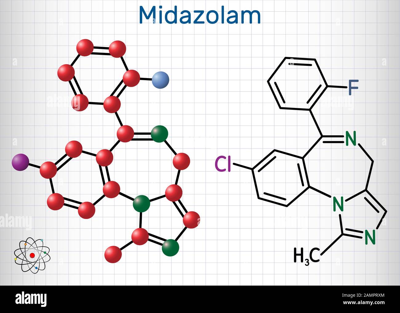Midazolam molecule. Is a short-acting drug with anxiolytic ...