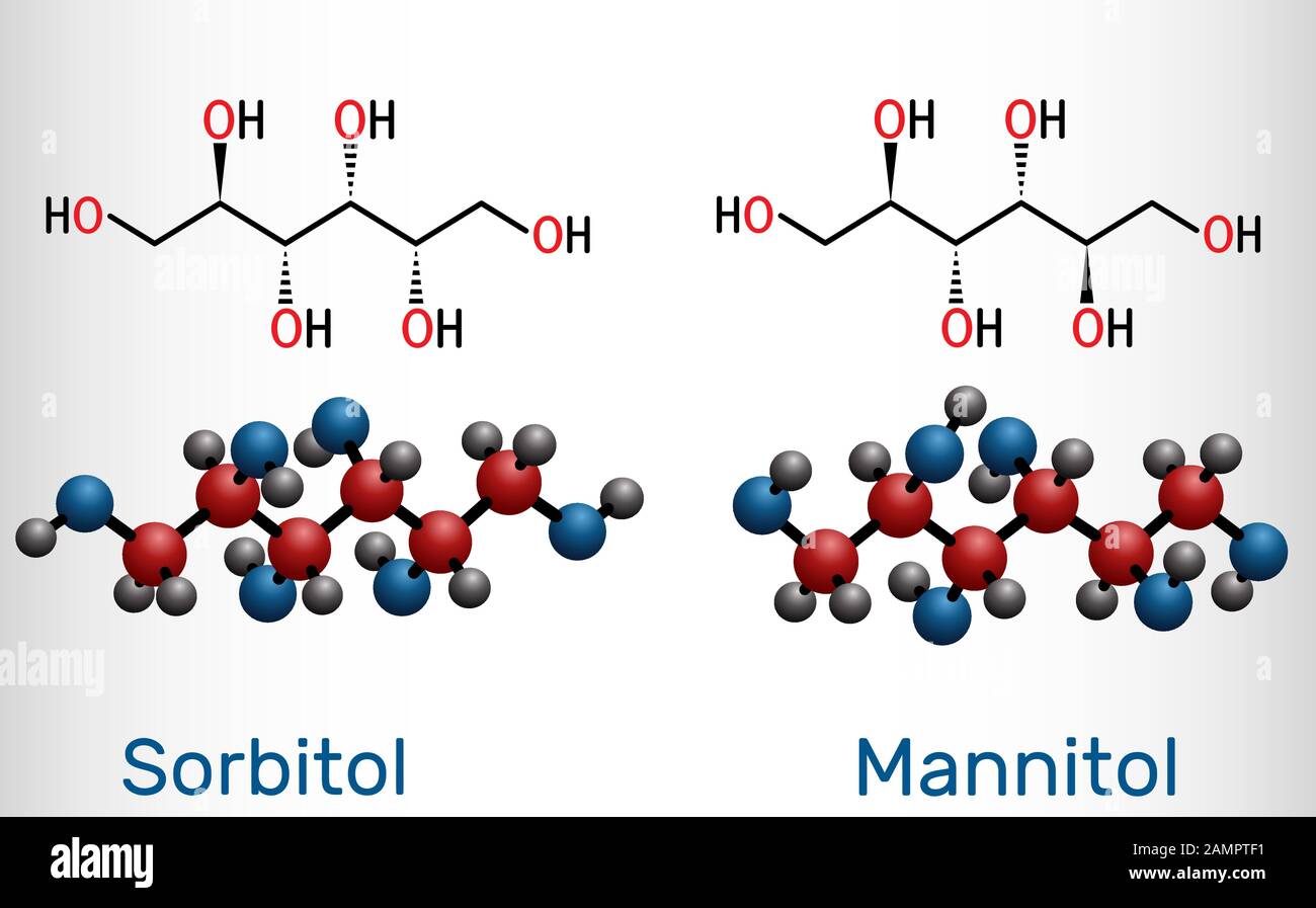 Sorbitol and mannitol molecule, are isomers, are two types of sugar ...