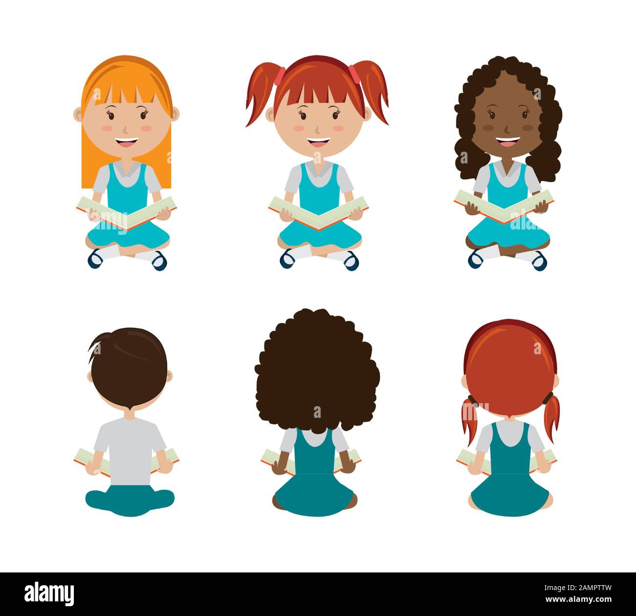 group of little students sitting characters Stock Vector Image & Art ...