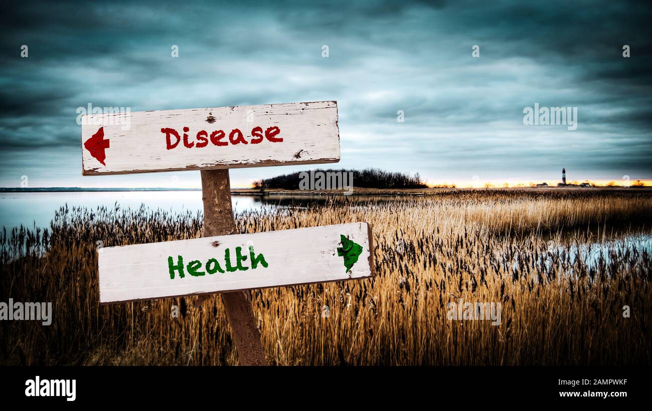 Street Sign the Direction Way to Health versus Disease Stock Photo - Alamy