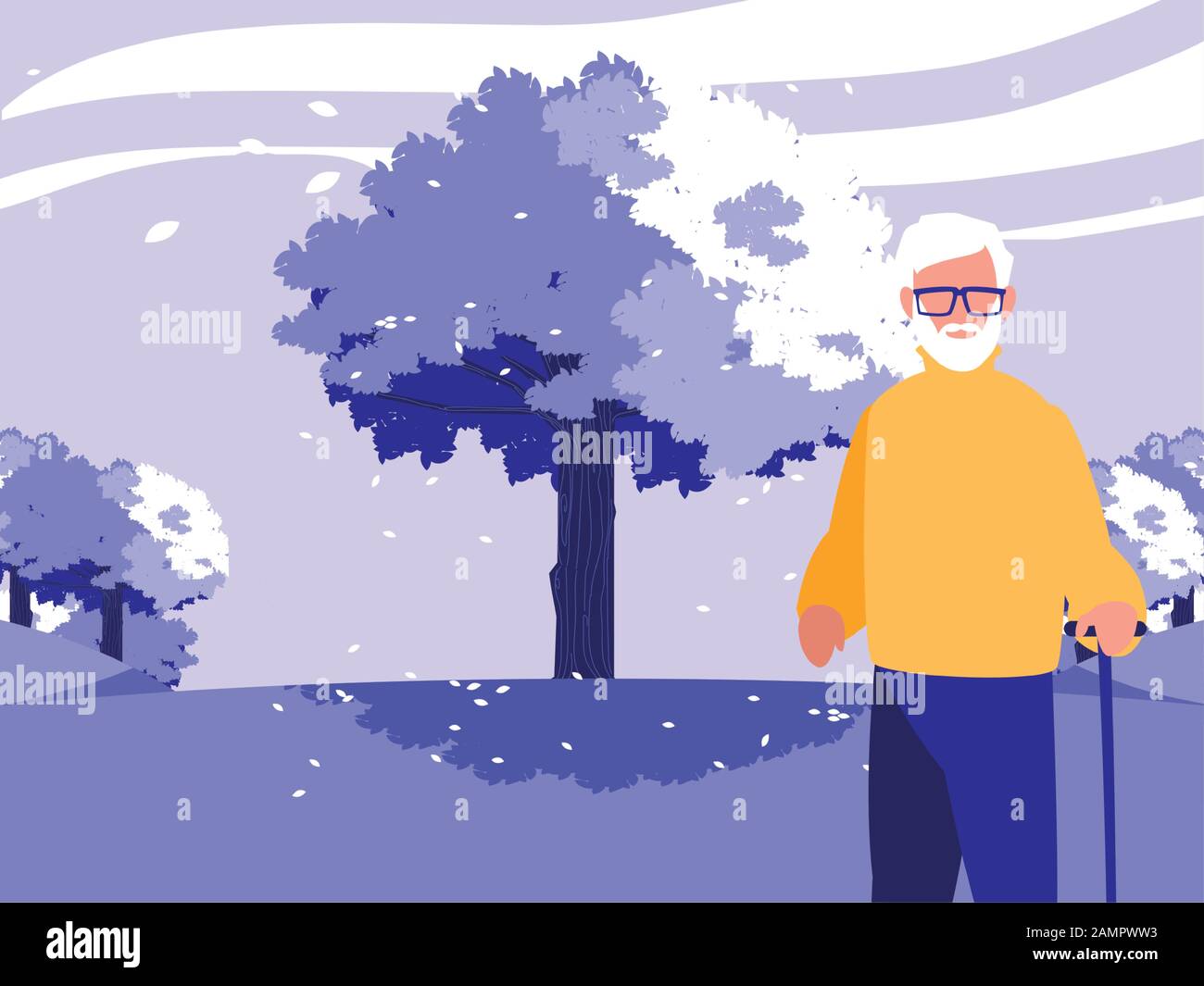Grandfather in front of a tree design, Old man male person father ...