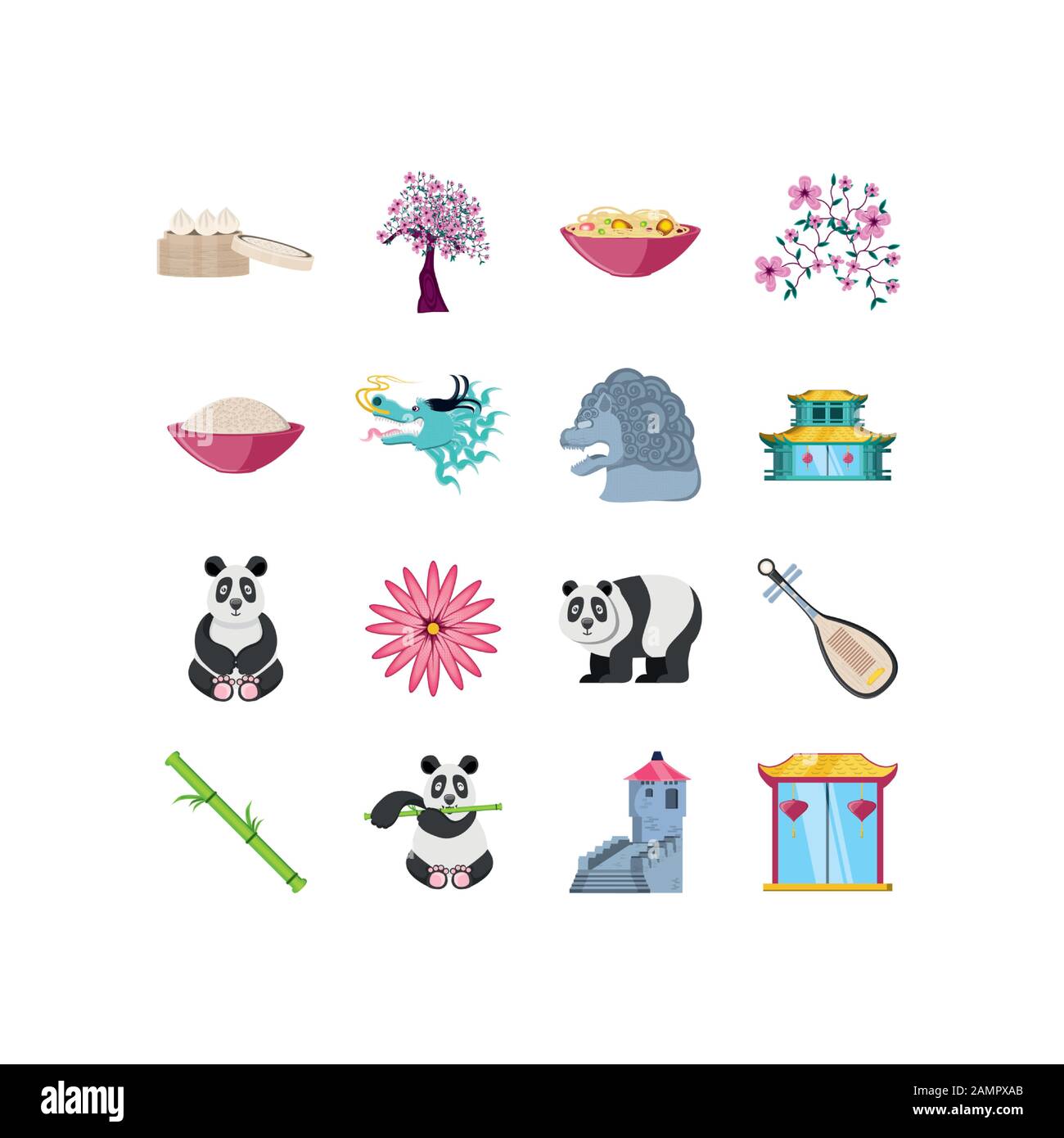 Chinese icon set design, China culture asia travel landmark famous ...