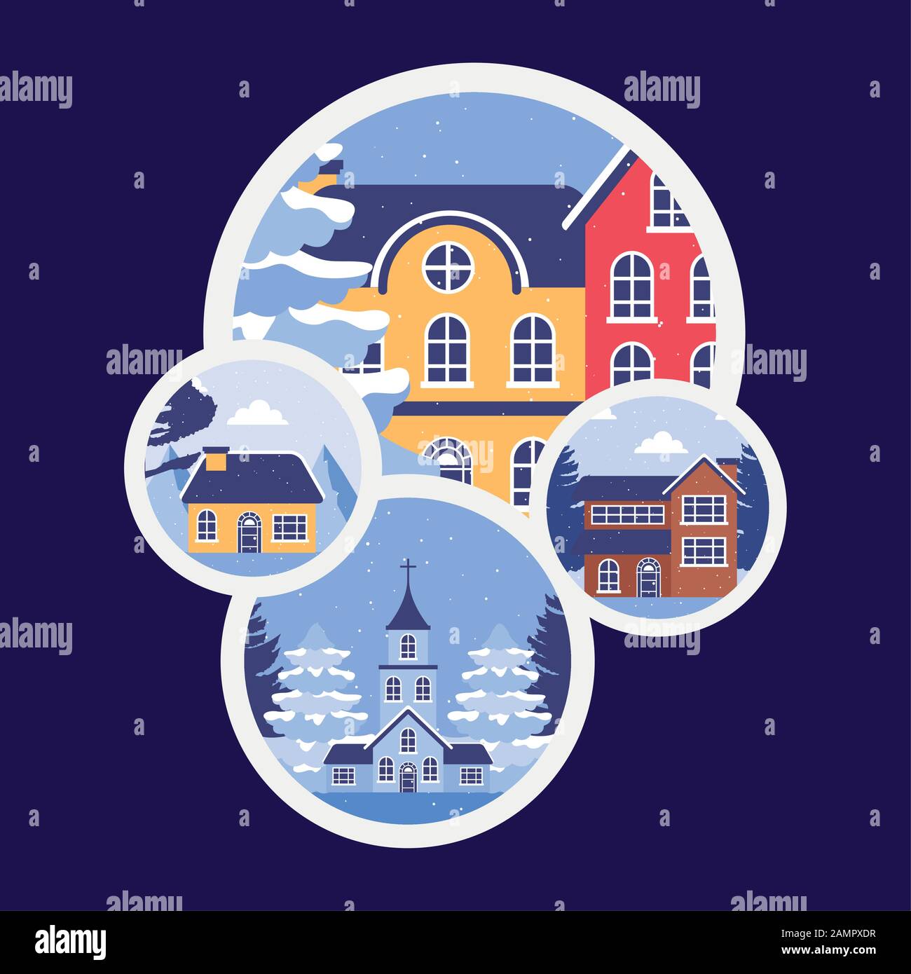 Winter scenery in evening Stock Vector Images - Alamy
