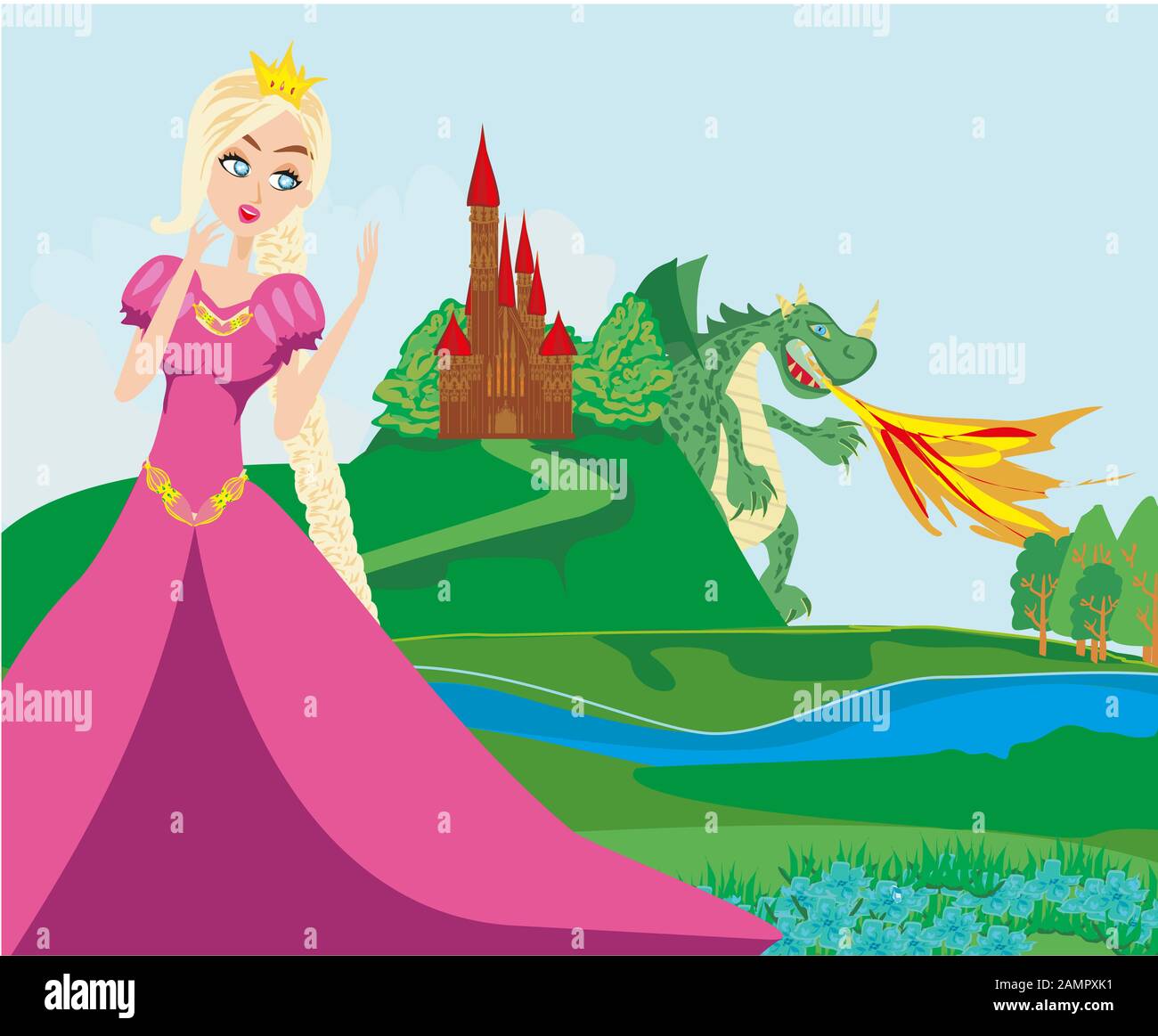 dragon attacks the kingdom Stock Photo - Alamy
