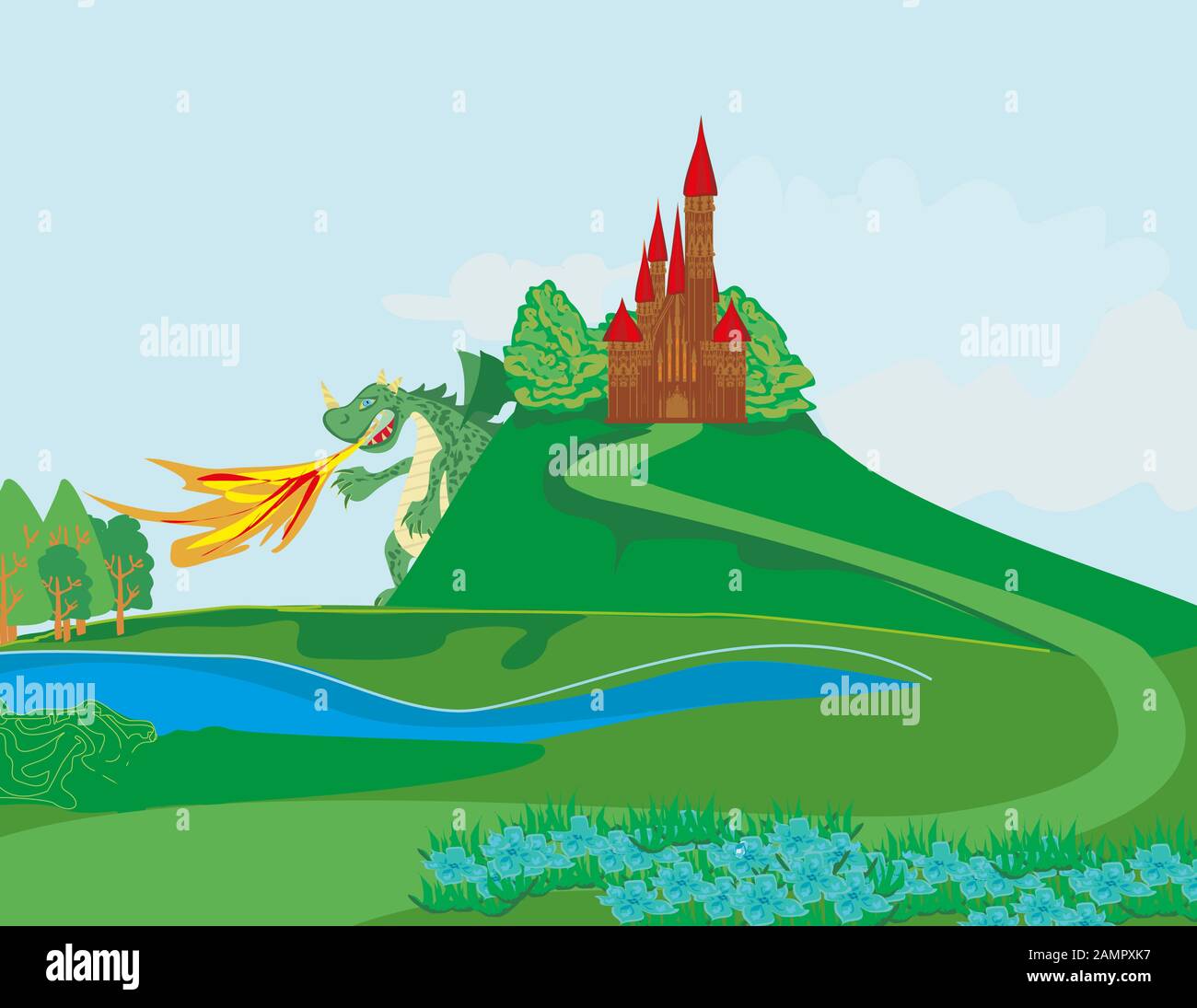 dragon attacks the kingdom Stock Photo - Alamy