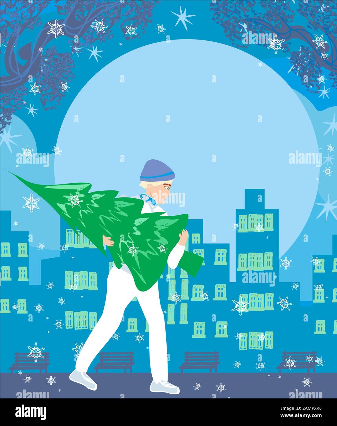 Man carrying Christmas tree Stock Photo - Alamy