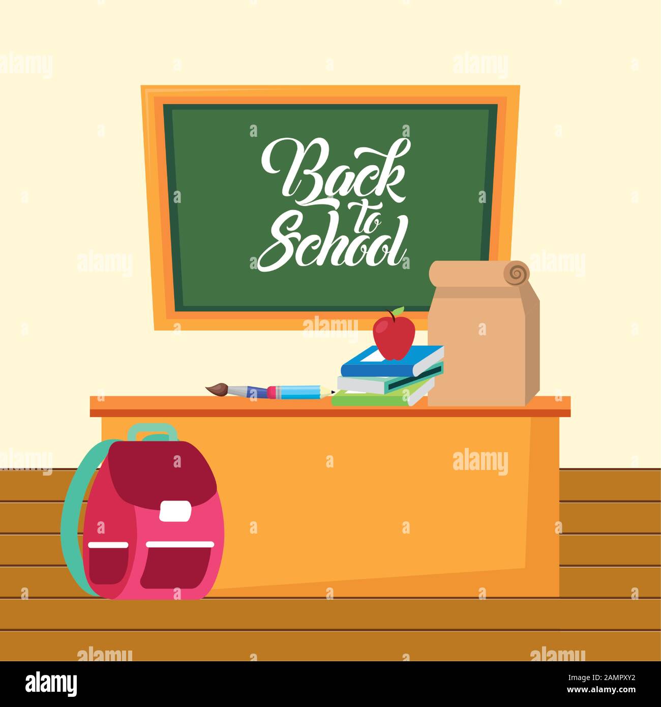 back to school poster with chalkboard and supplies Stock Vector Image ...
