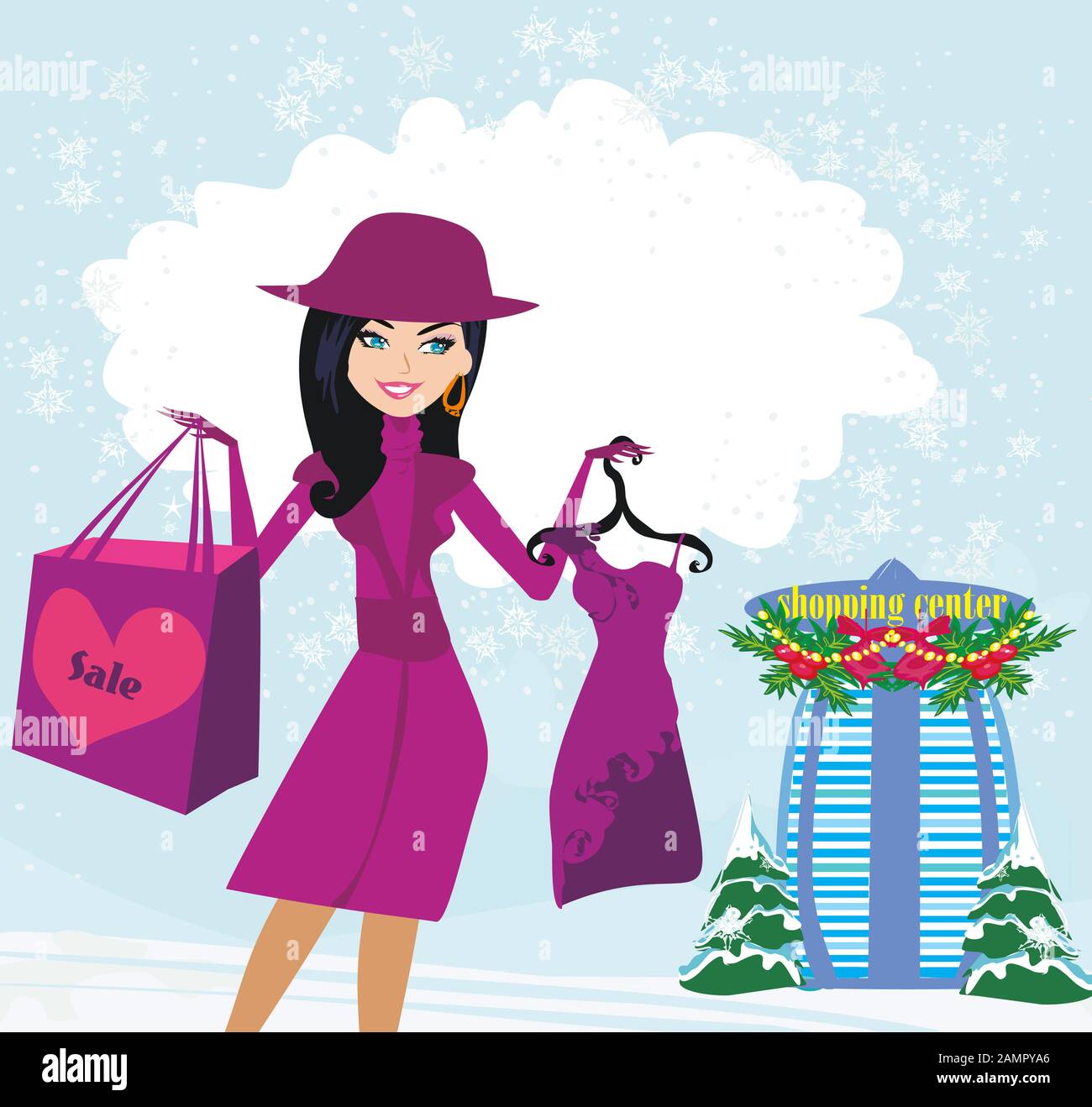 Beautiful girl on winter shopping, card Stock Photo - Alamy