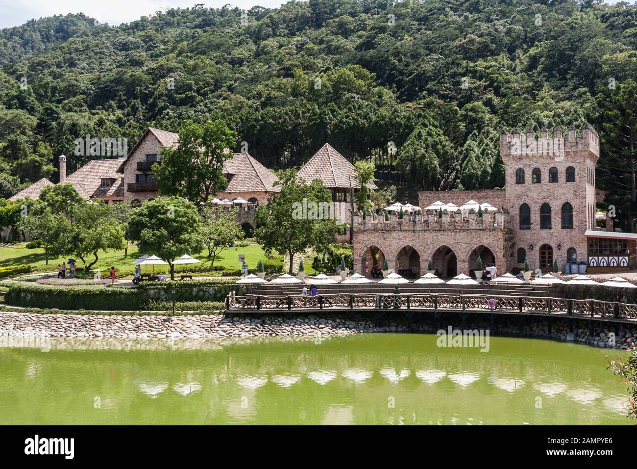 A general view of an European-style architecture castle and artificial ...