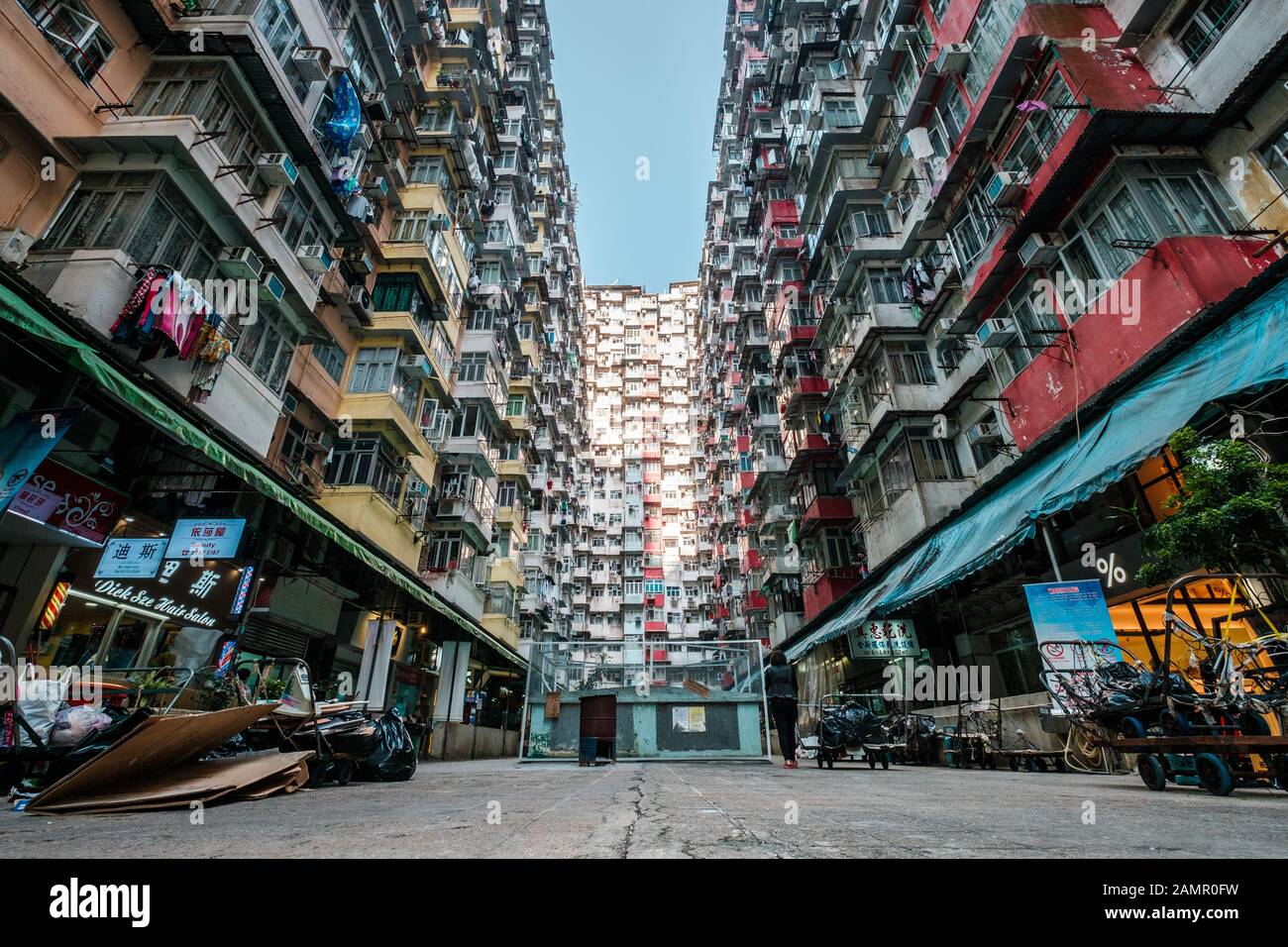 HongKong, China - November, 2019: Courtyard and colorful building ...
