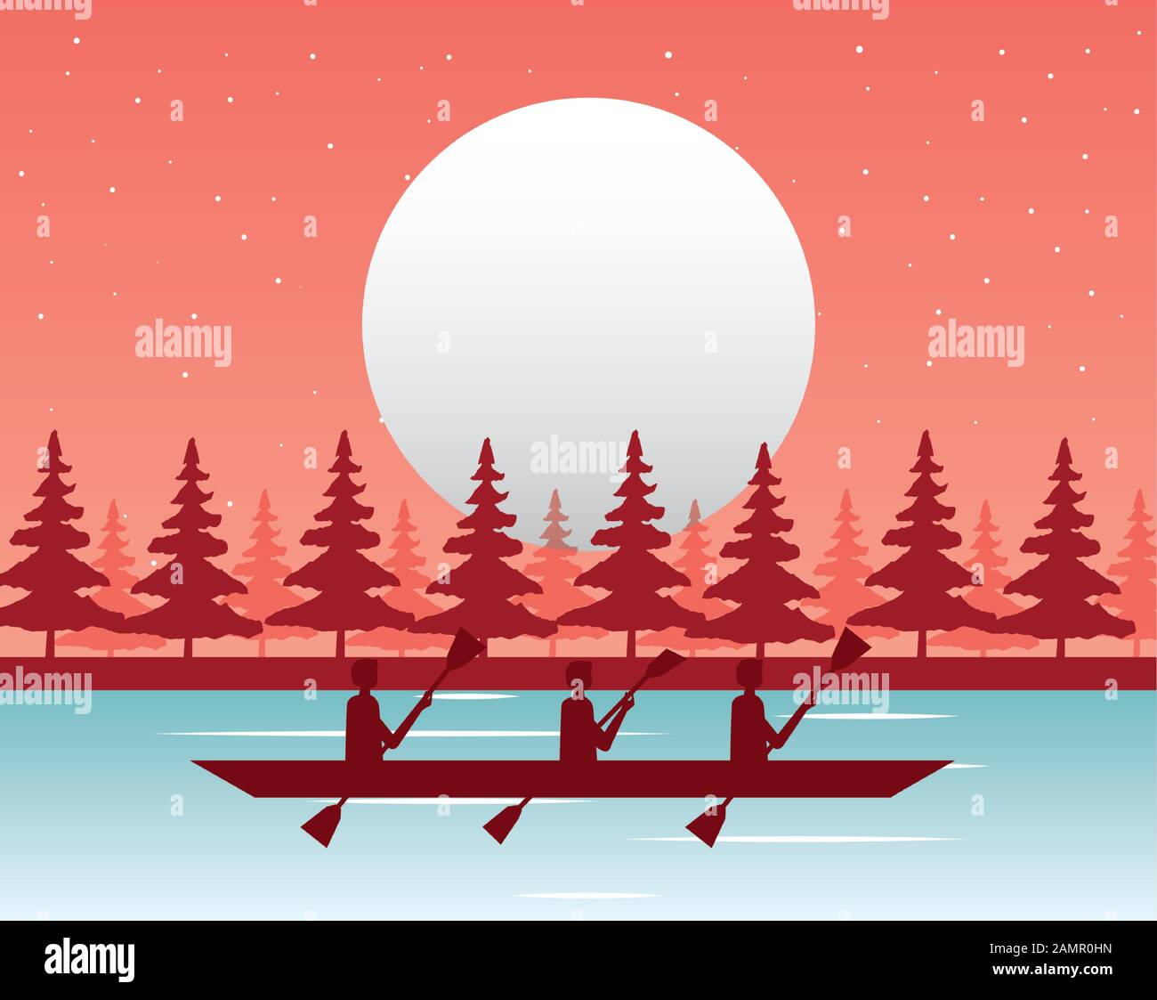 wandelust landscape with lake and team practicing rowing Stock Vector ...