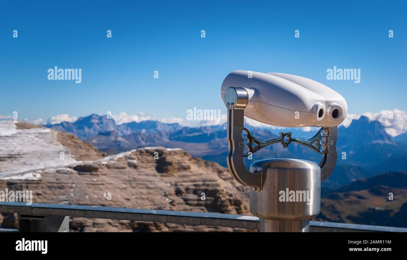 Tourist binoculars at South Tirol in front of Mountain Skyline Stock ...