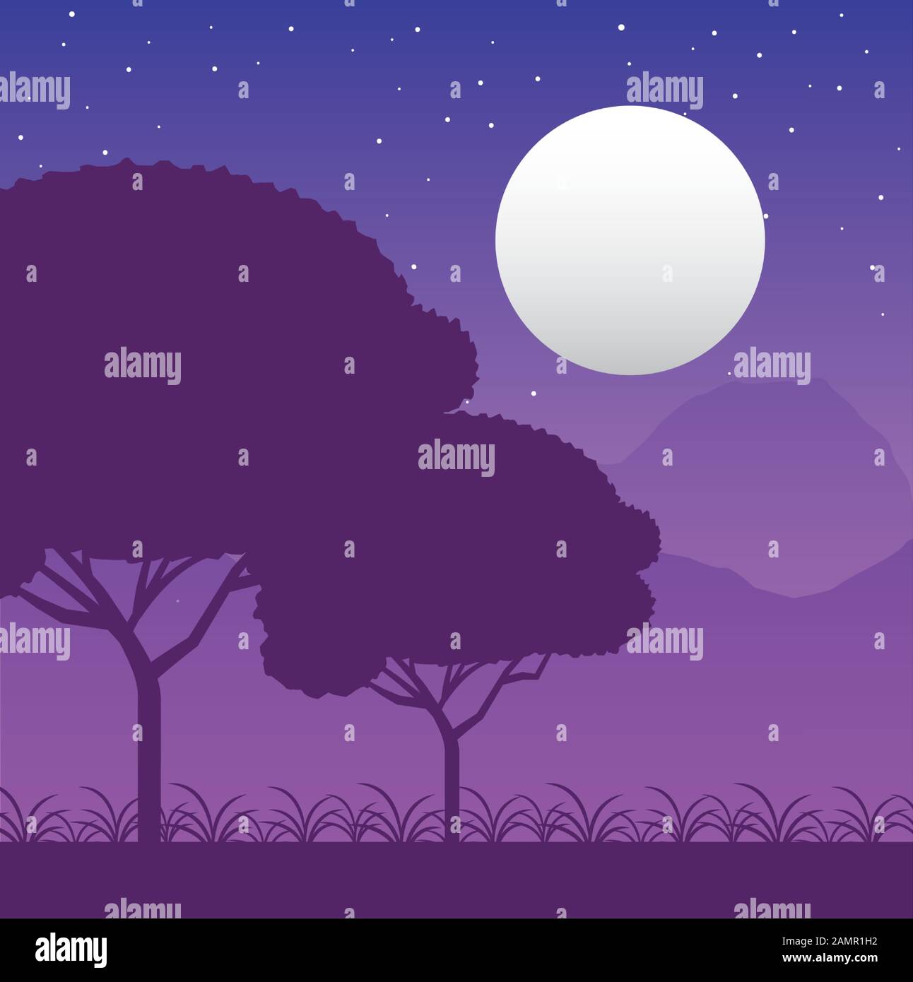 wandelust forest landscape with full moon scene Stock Vector Image ...