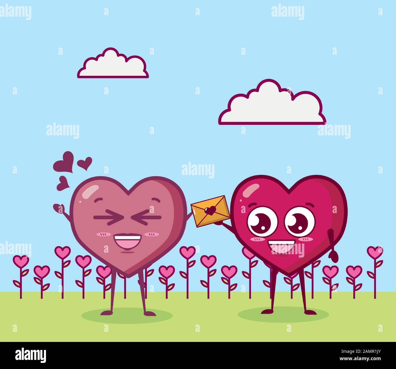 happy valentines day card with hearts characters Stock Vector Image ...