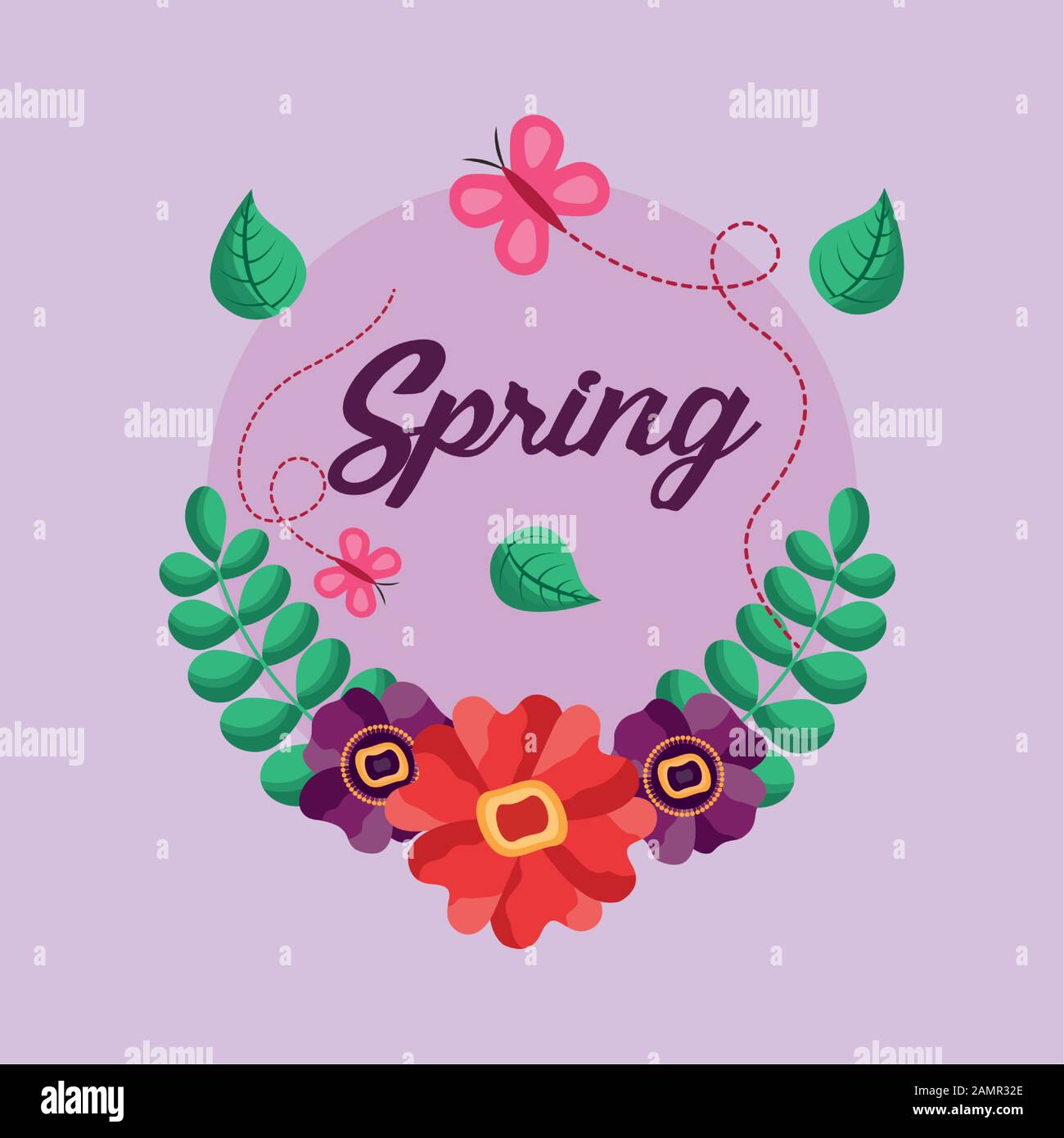 hello spring poster with wreath floral frame Stock Vector Image & Art ...