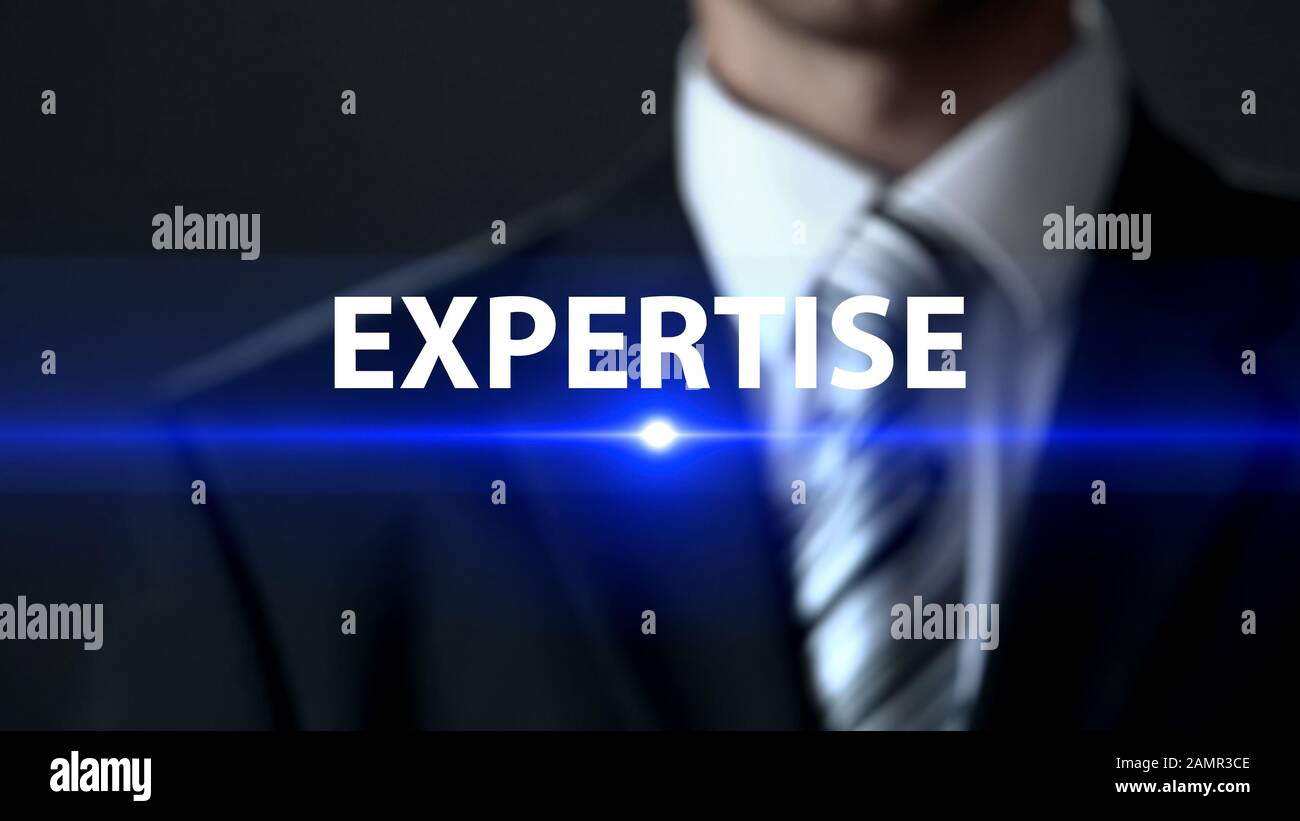 Expertise, businessman standing in front of screen quality control ...