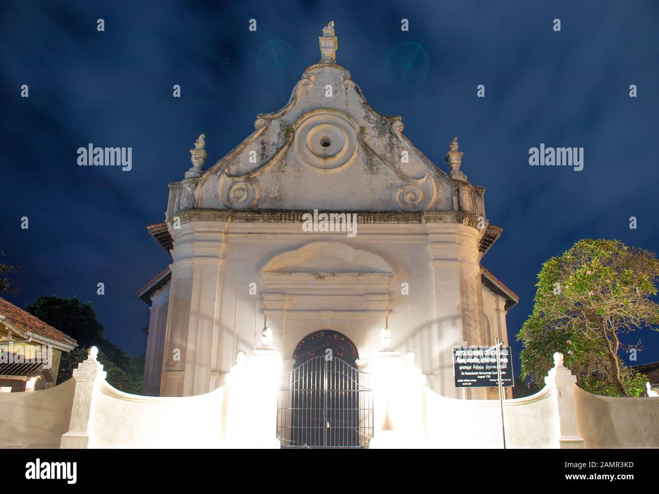 Bright sky view at night over the old church in Galle fort Stock Photo ...