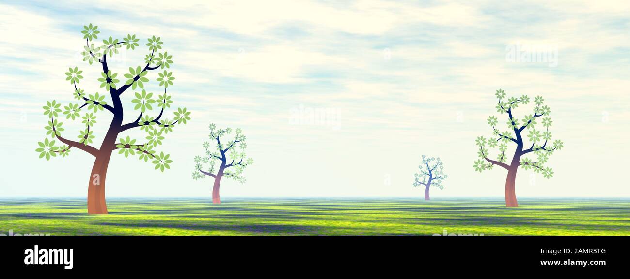 Nice landscape with beautiful trees - 3D render Stock Photo - Alamy