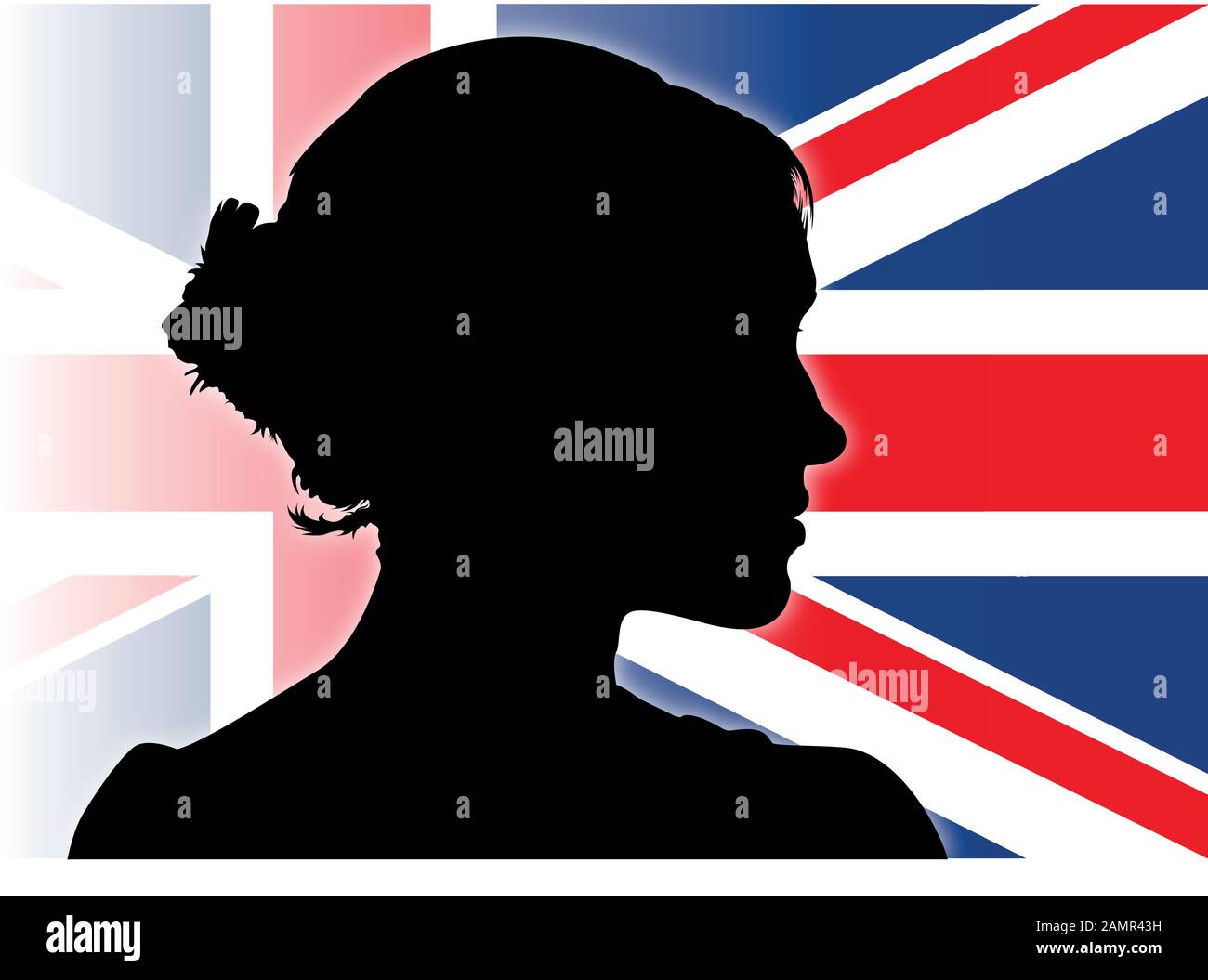 Meghan Markle, Duchess of Sussex, silhouette portrait on the UK flag ...