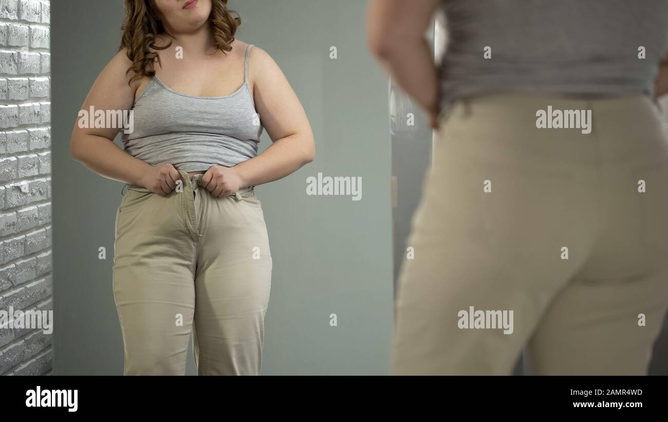 Chubby Lady Trying To Get Into Her Pants Overeating Result Digestive