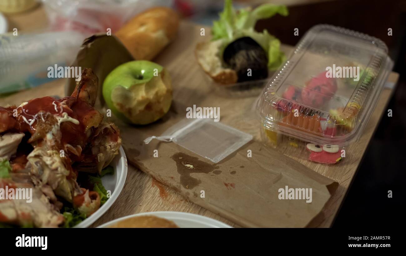 Disgusting dirty plates full of unhealthy food leftovers after student ...
