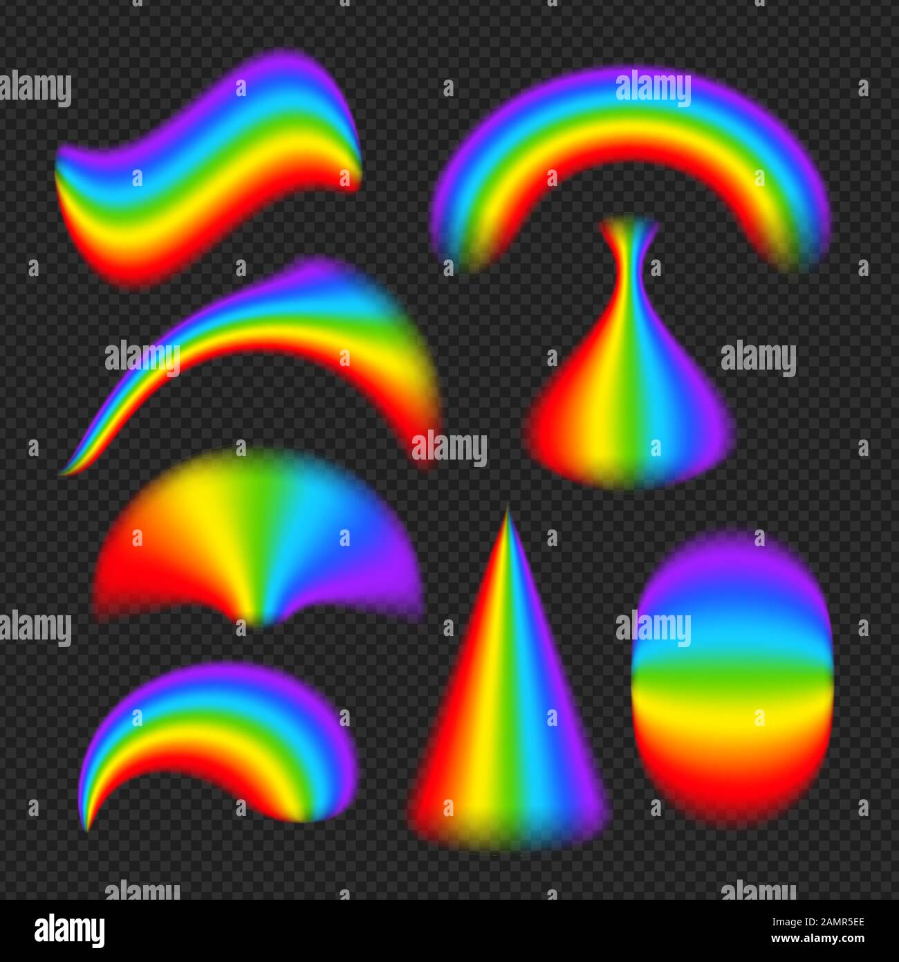 Rainbows in different shape realistic set on transparent background ...
