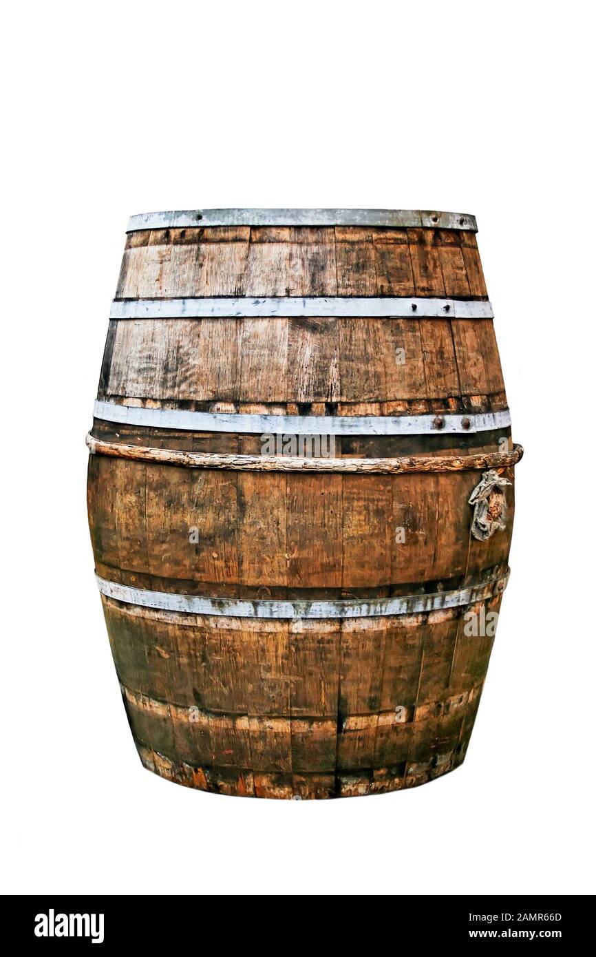 Very old wooden barrel isolated on white Stock Photo - Alamy