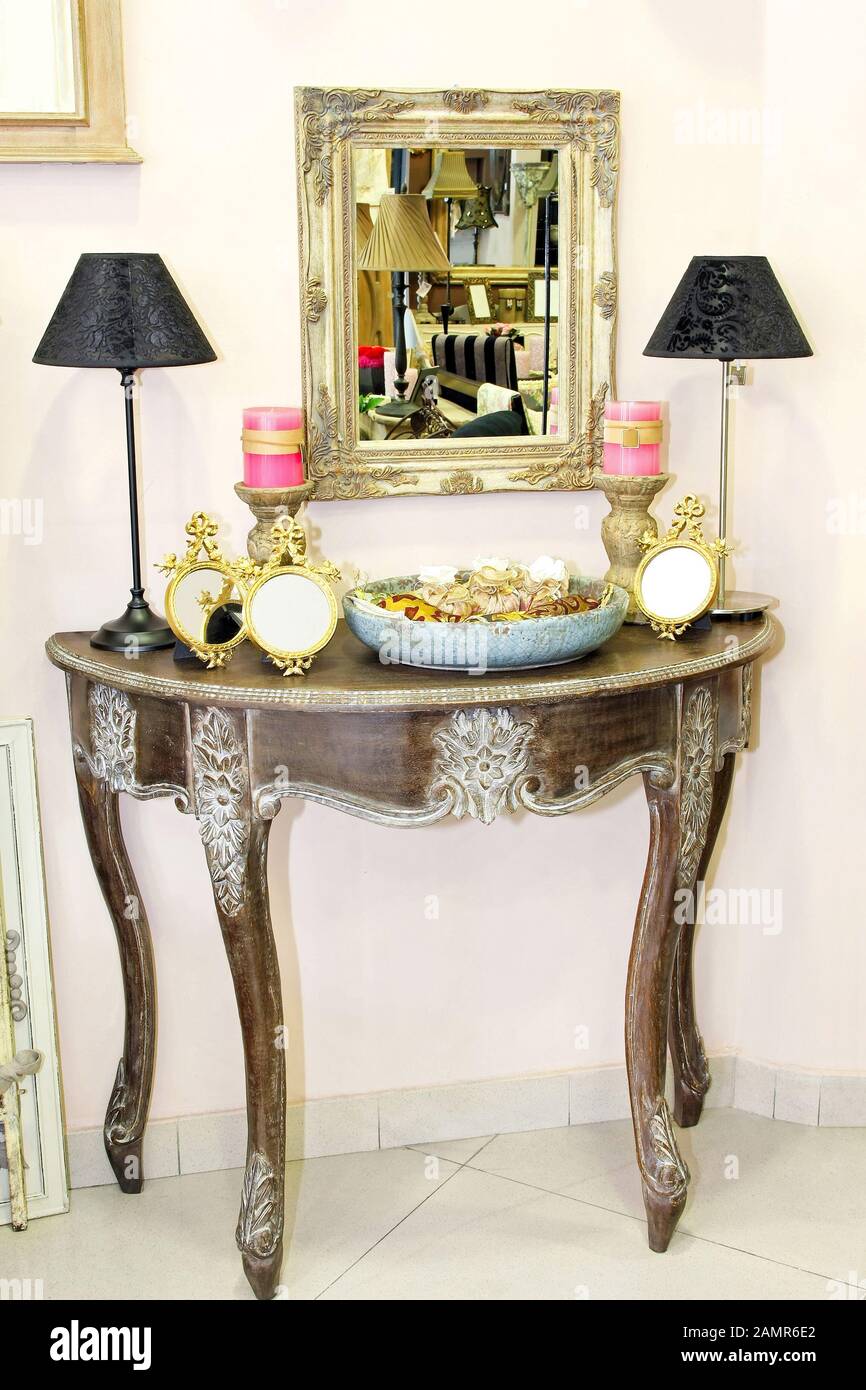 Old style interior with vintage makeup table Stock Photo - Alamy