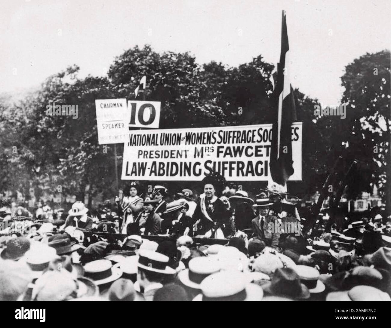 MILLICENT FAWCETT (1847-1929) English suffragist speaking at Hyde Park ...