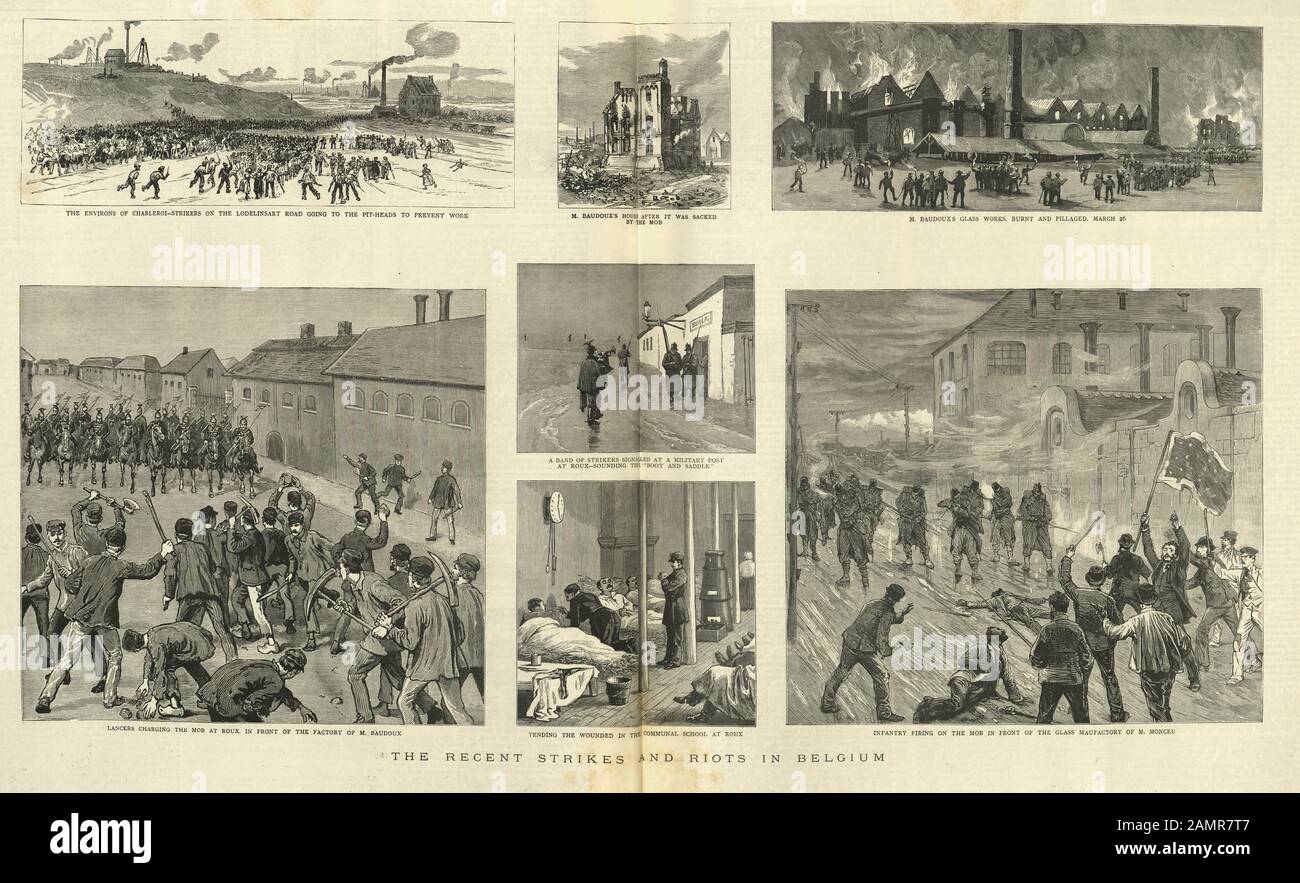 Vintage engraving of Strikes and riots in Belguim, 1886, 19th Century ...
