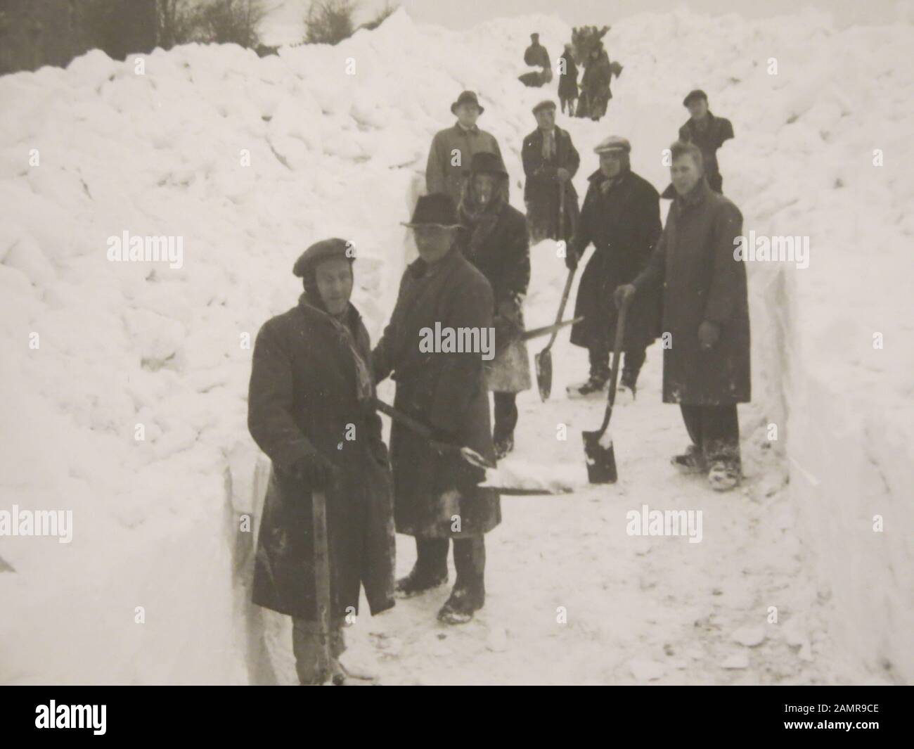 An old photo postcard from the Great Snow of 1947 that snowed in whole ...