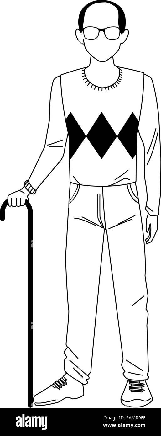 Easy Drawing Of A Person Standing Old Man Standing With Cane, Flat