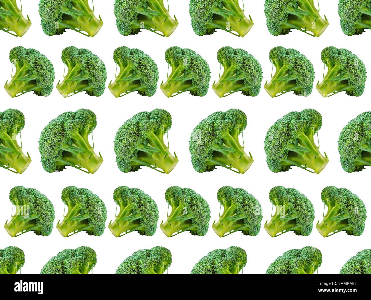 Broccoli pattern isolated on a white background. Various multiple parts ...