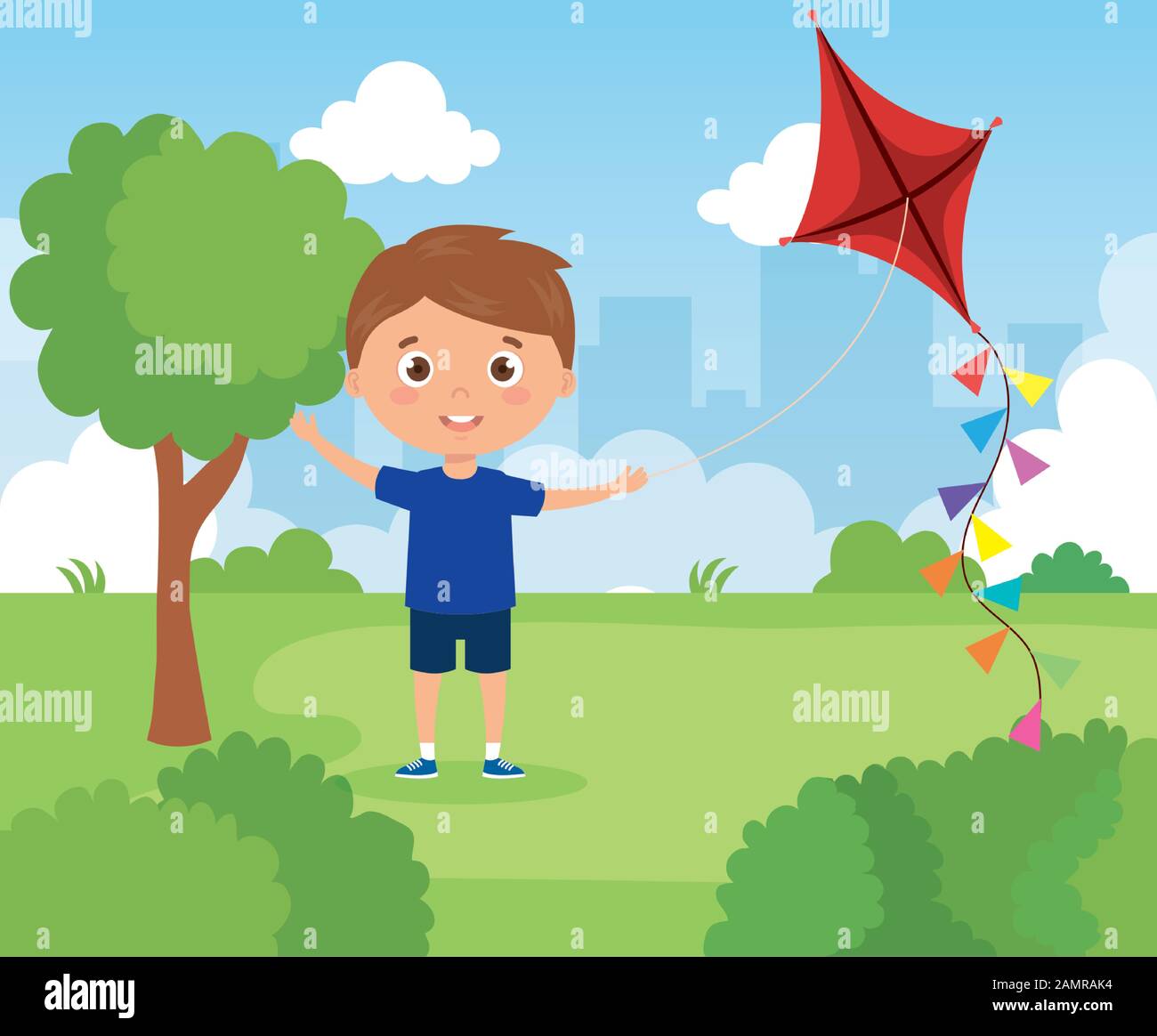 cute boy in park with kite Stock Vector Image & Art - Alamy