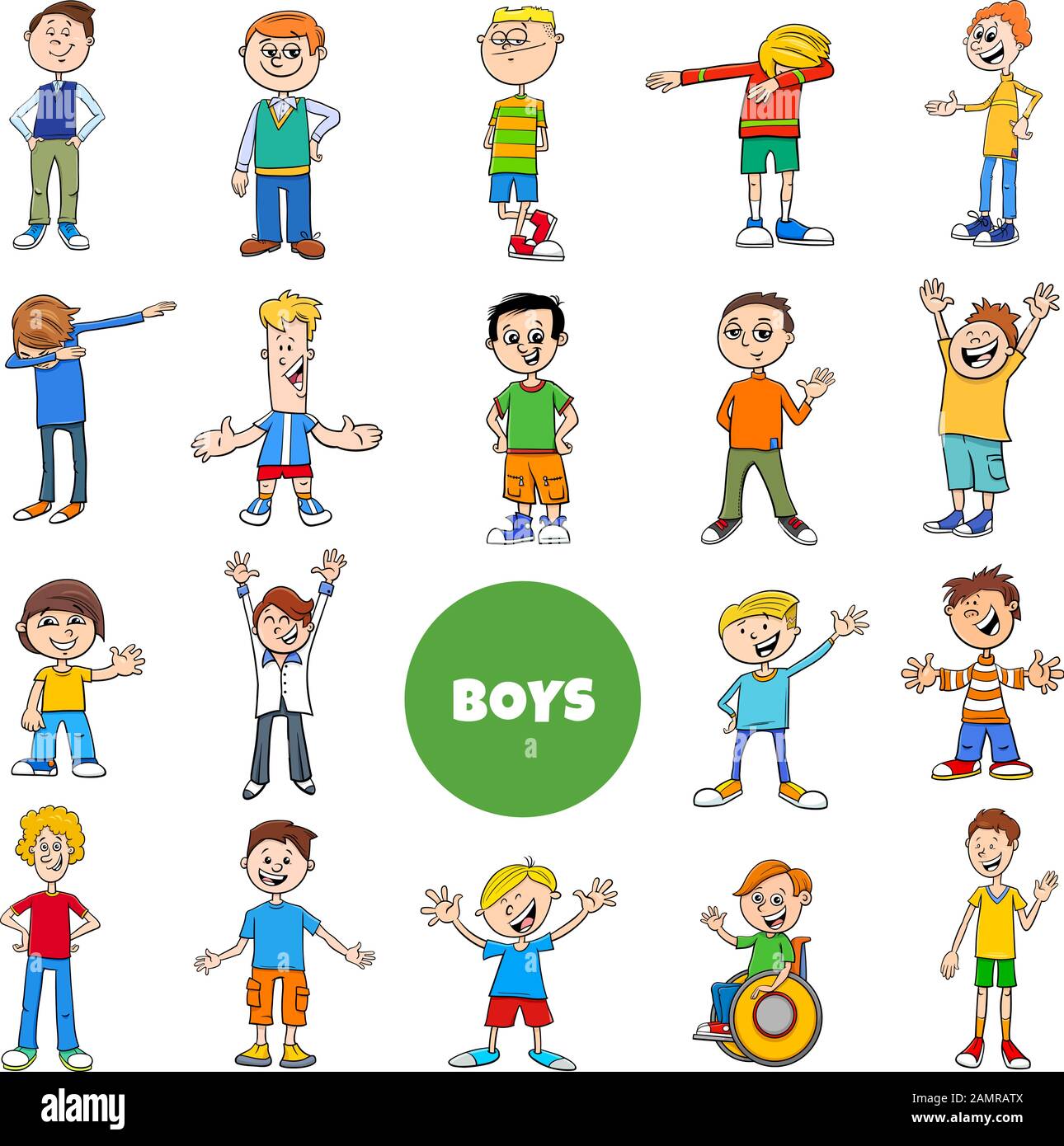 Cartoon Illustration of Elementary Age and Teen Boys Characters Large ...