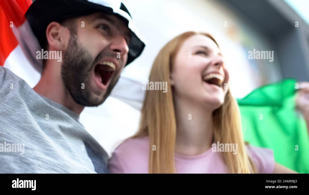 Extremely happy Italian football fans rejoicing victory of national ...