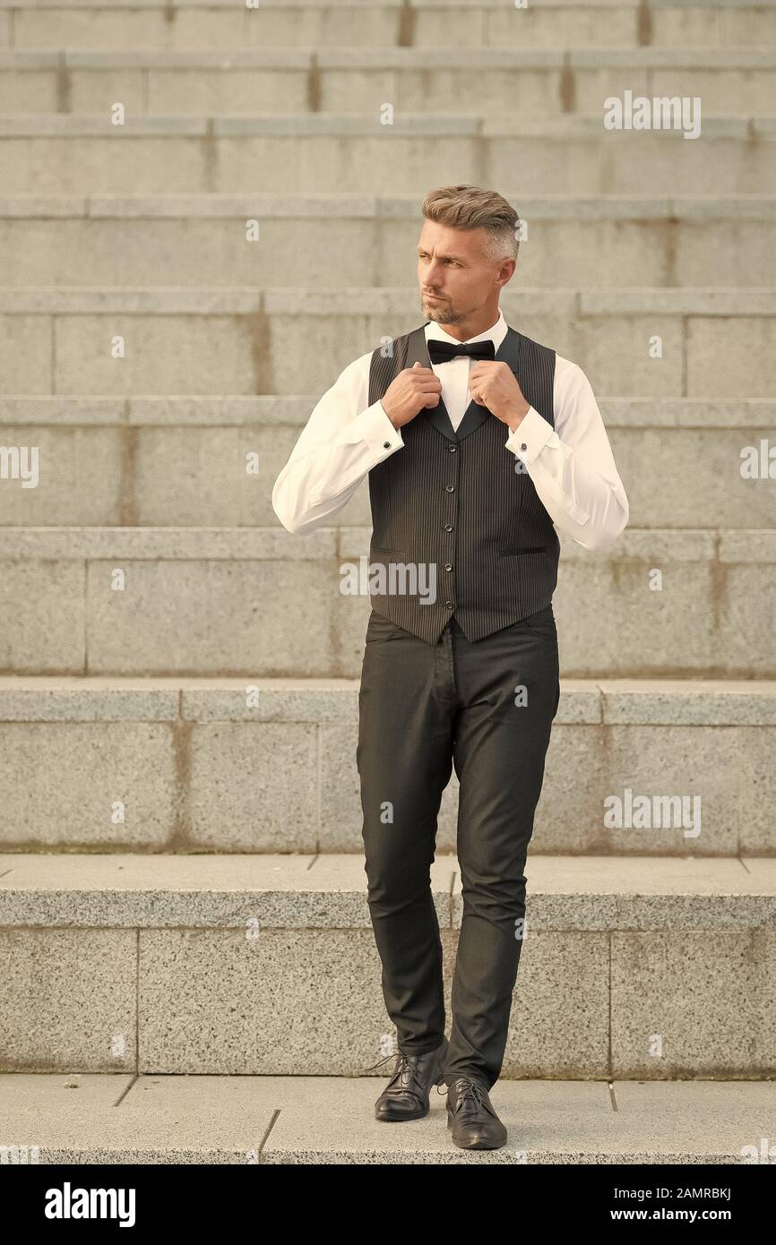 Formal party. He got style. Gentleman modern style. Guy well groomed ...