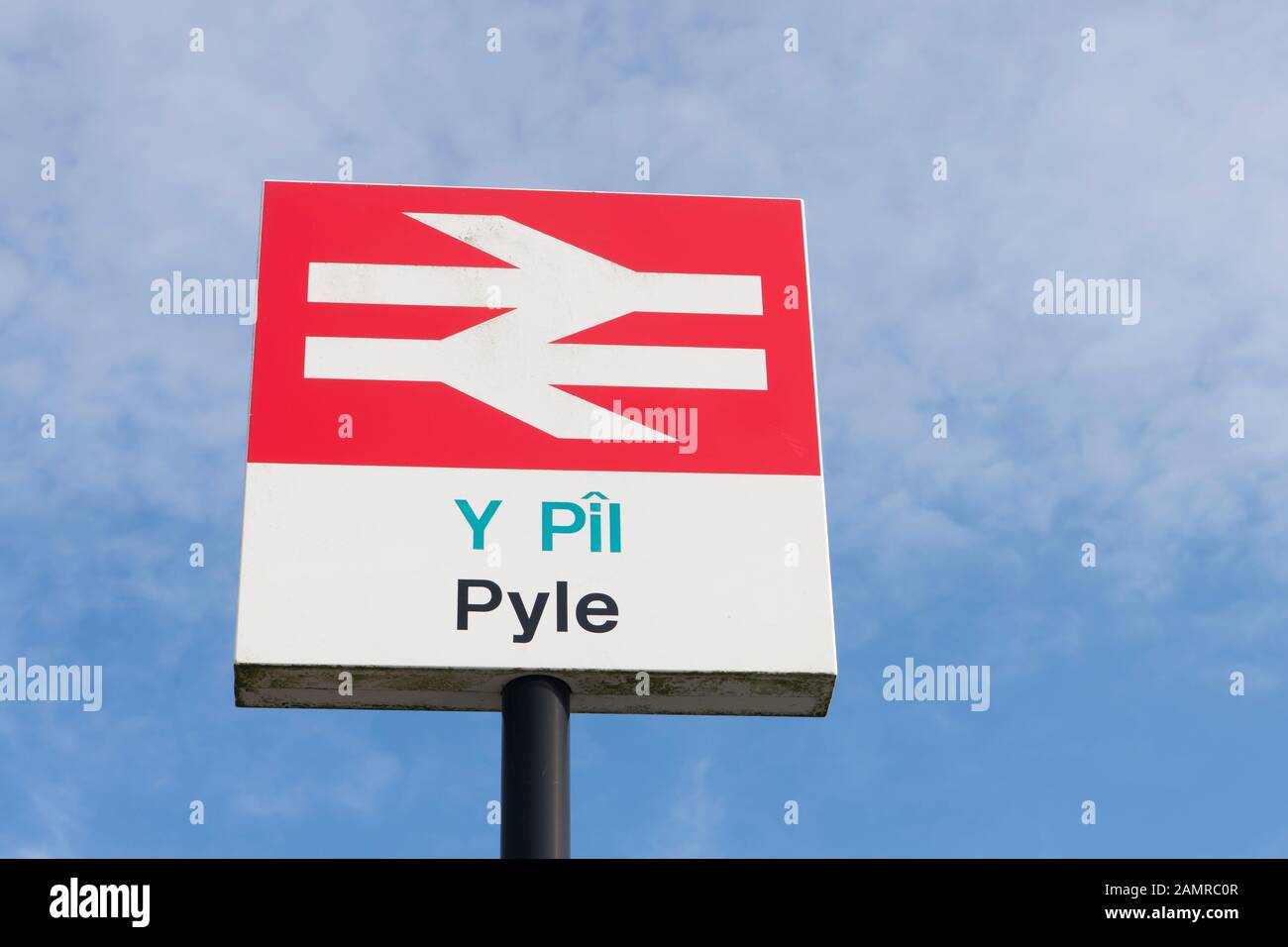 A Pyle train station sign in Pyle, Wales, UK Stock Photo - Alamy