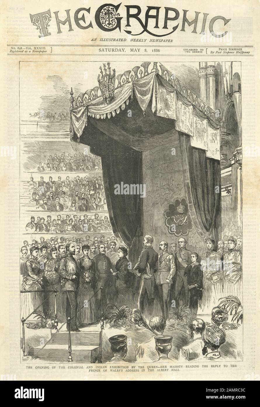 front paper of the Graphic illustrated newspaper 1886, Queen Victoria ...