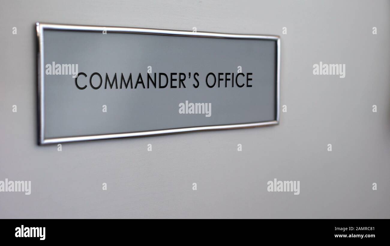 Commander office door desk closeup, army leadership and military ...
