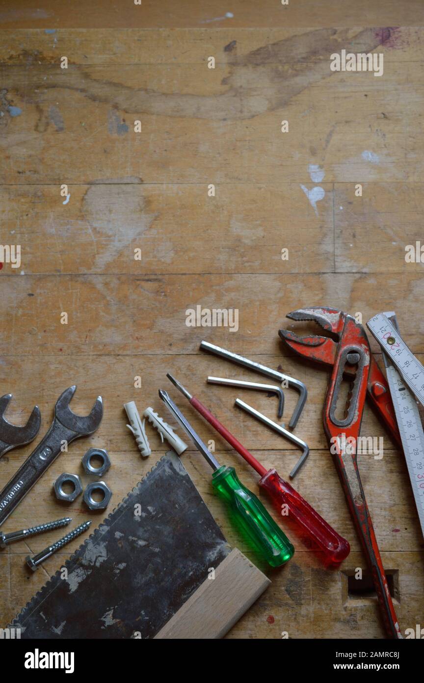 Handyman working on workbench tools hi-res stock photography and images ...