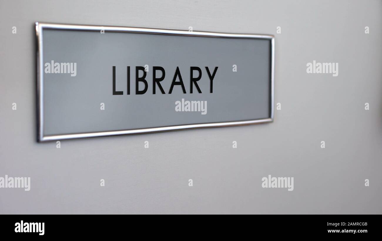 Library office door, university and school education, books collection ...
