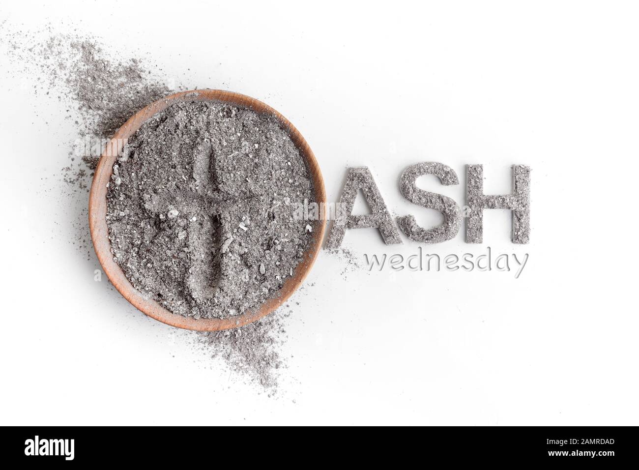 Ash wednesday, crucifix made of ash, dust as christian religion. Lent ...