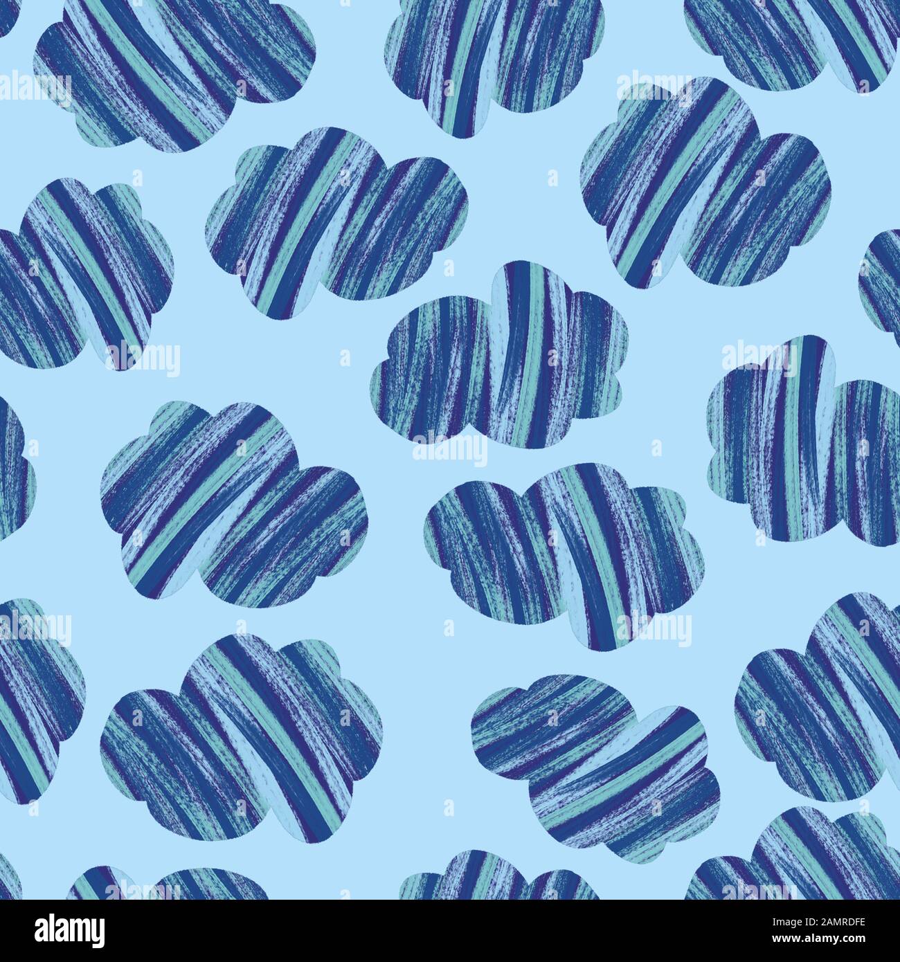 Painted clouds seamless pattern. Abstract blue clouds repeating ...