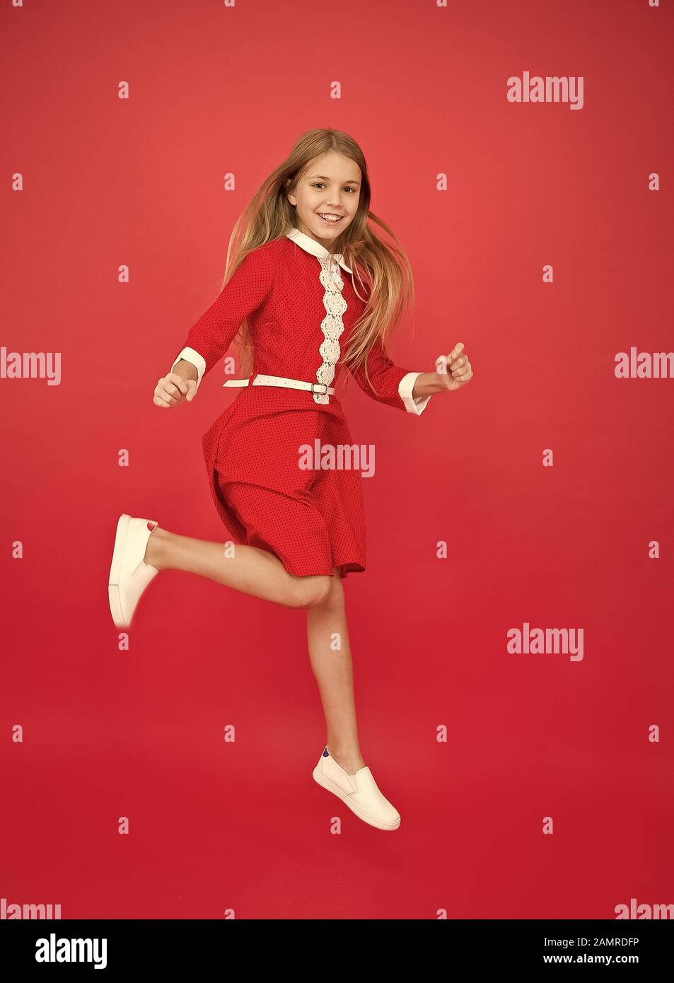 reach the unattainable. Small girl child jumping. Happy life. Full of ...